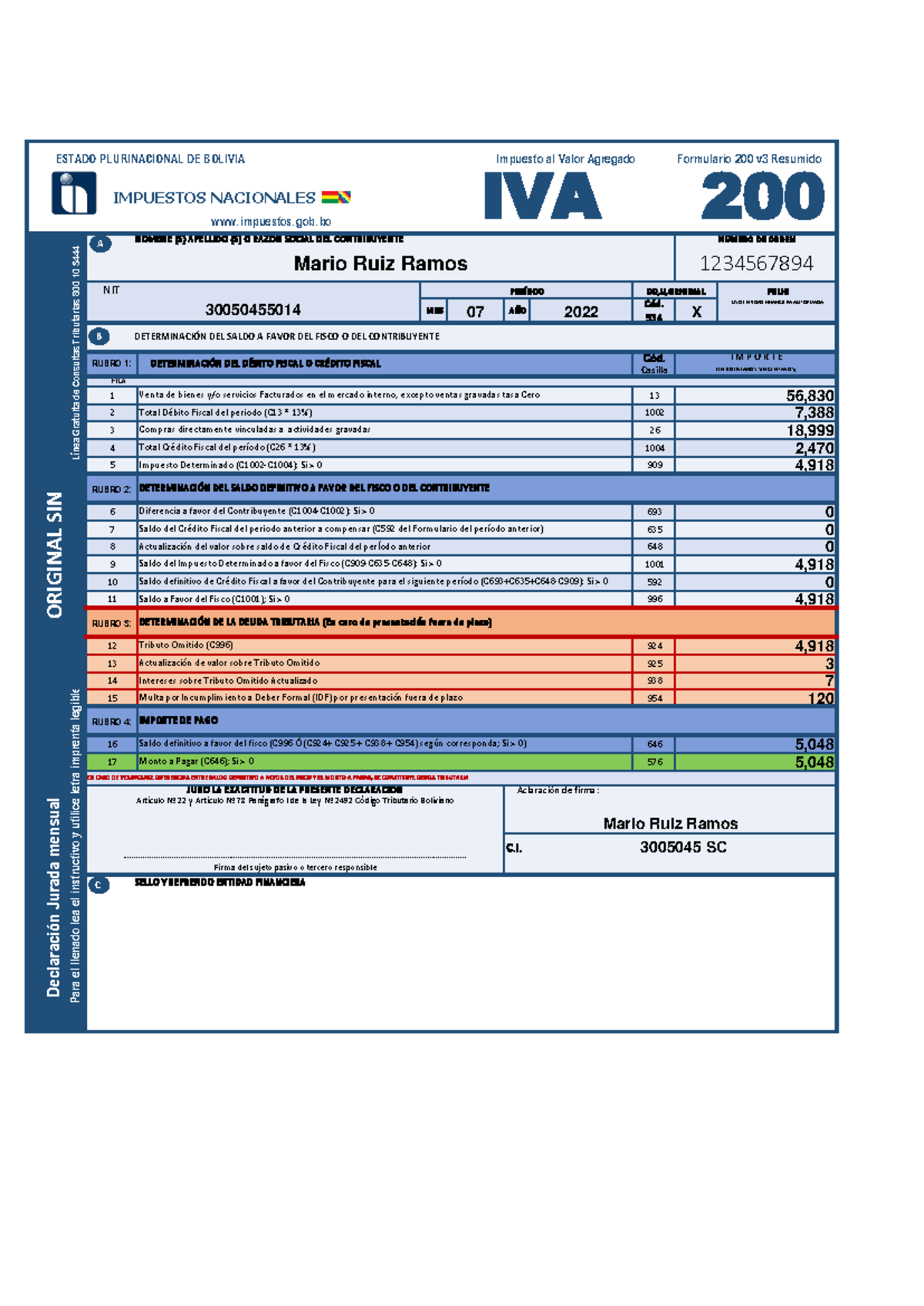 Formularios IVA 200 E IT 400 - NIT MES 07 AÑO 2022 Cód. 534 X Cód ...