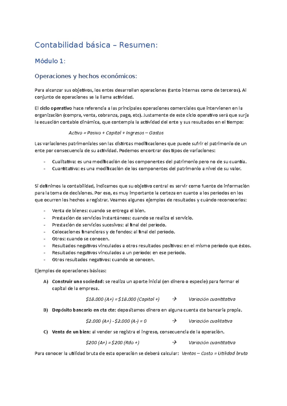 Contabilidad Basica Siglo 21- Resumen - Contabilidad básica – Resumen: Módulo 1: Operaciones y ...