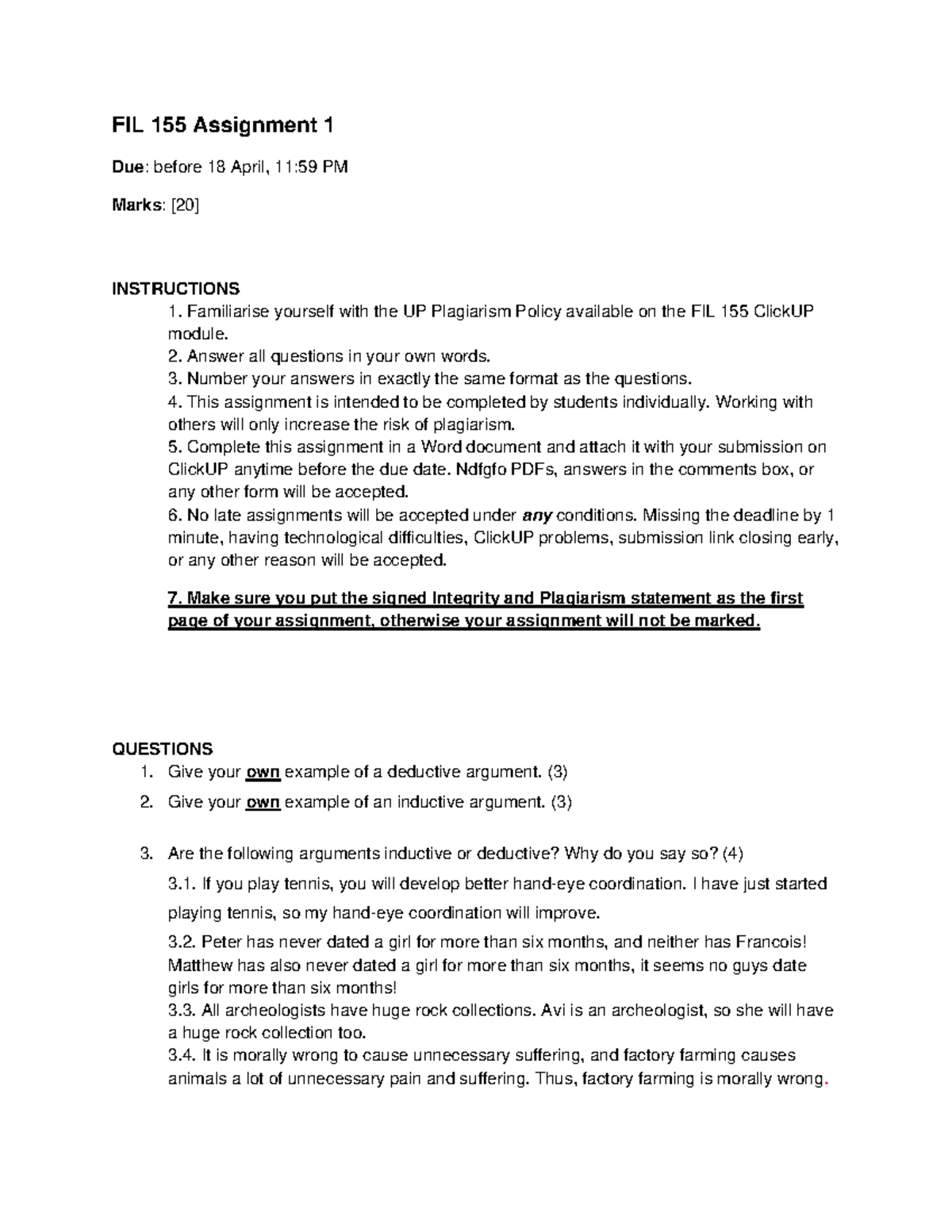 FIL 155 Tutorial assignment 1 - FIL 155 Assignment 1 Due : before 18 ...
