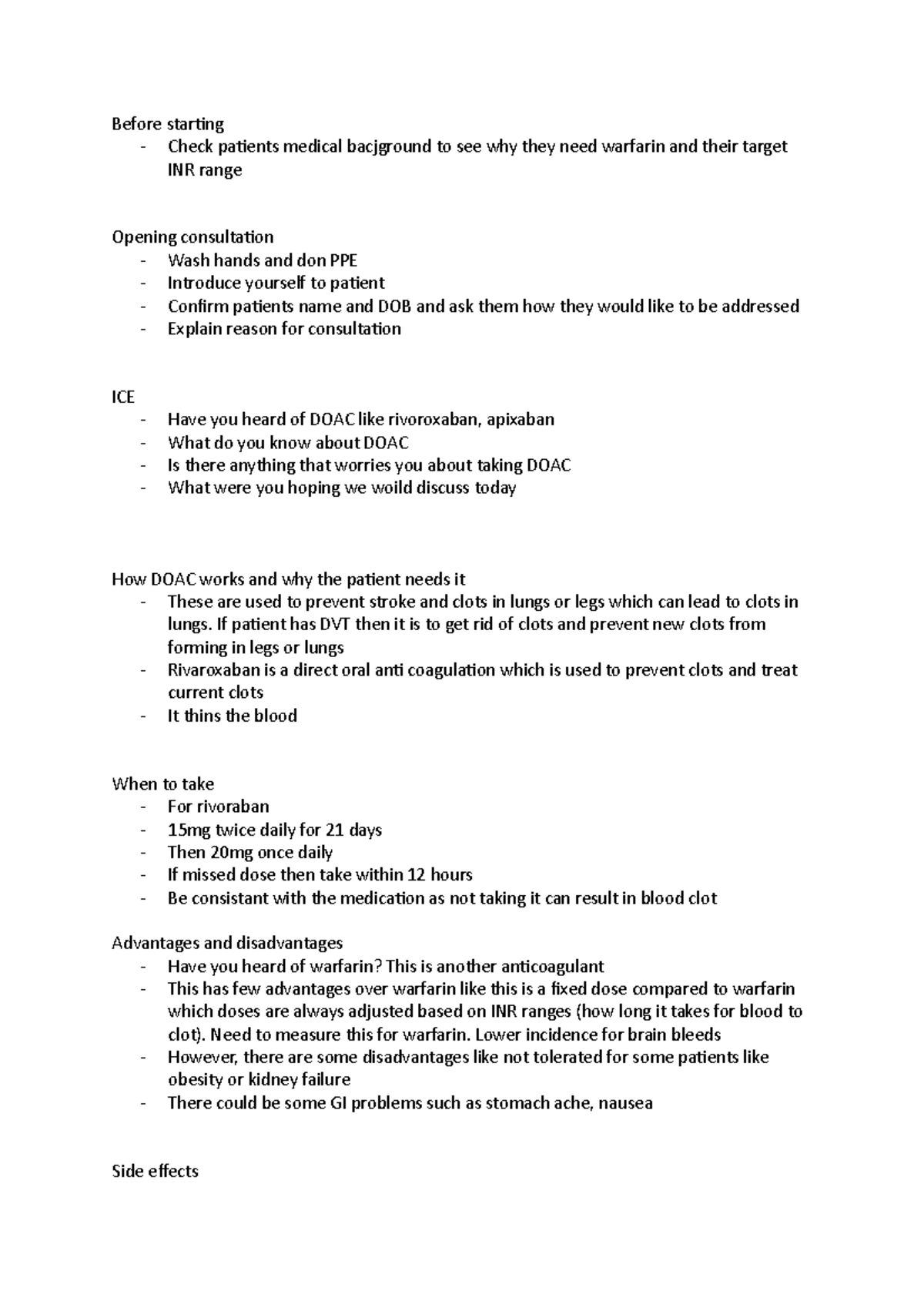 DOAC - medication counselling - OSCE prep - Before starting - Check ...