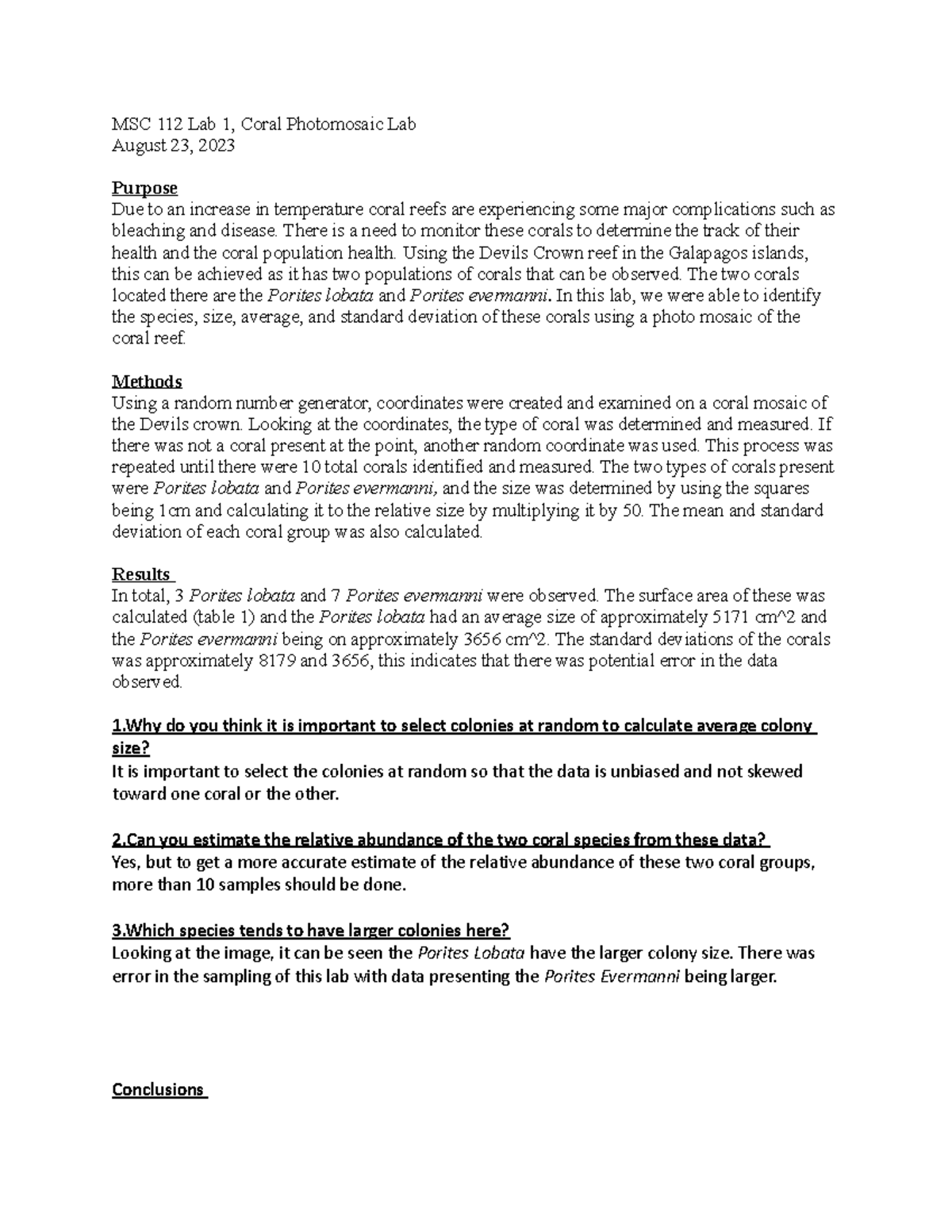 MSC 112 Lab 1 - Coral Lab 1 - MSC 112 Lab 1, Coral Photomosaic Lab ...