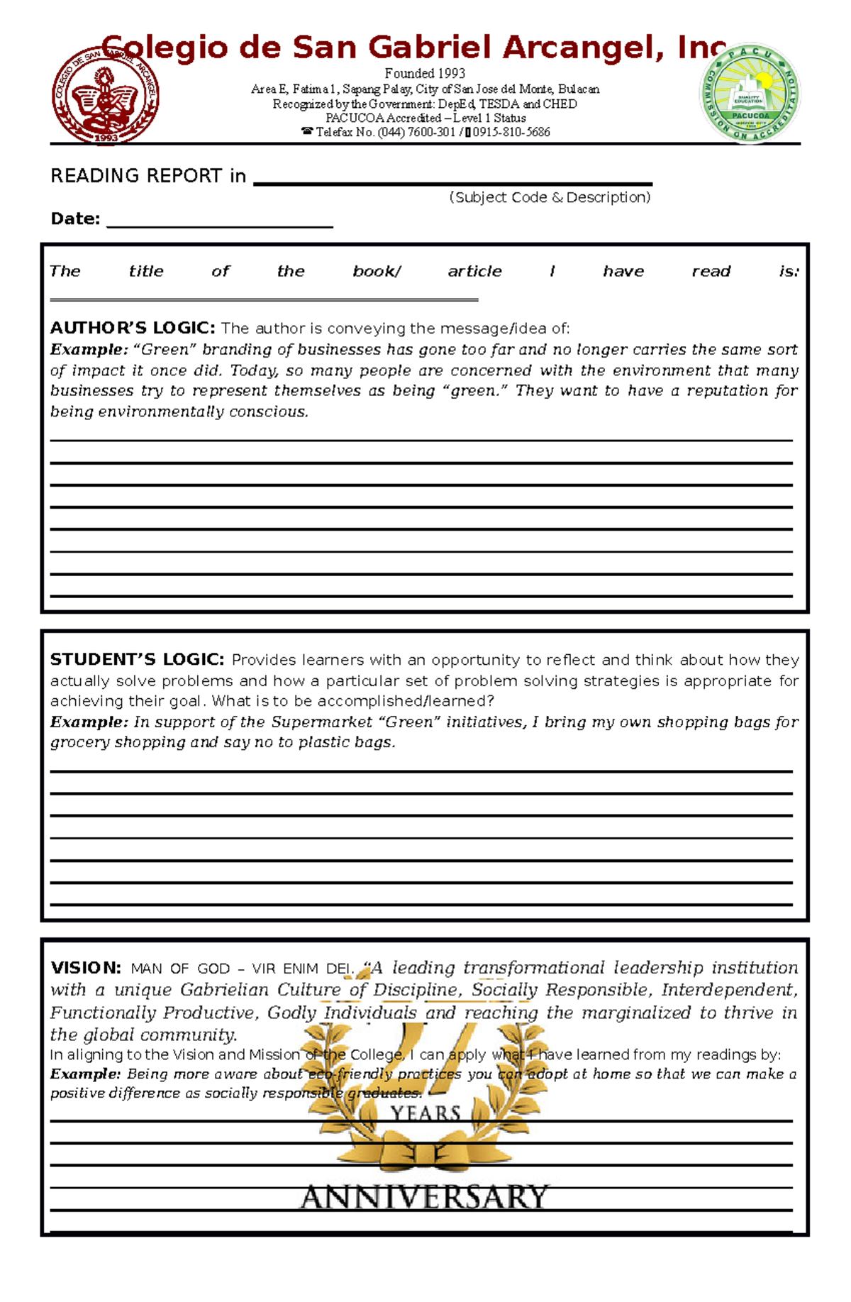 Reading-Report-and-Learning-Diary-Revised-2019 0220- 27th-Anniv-Revised ...