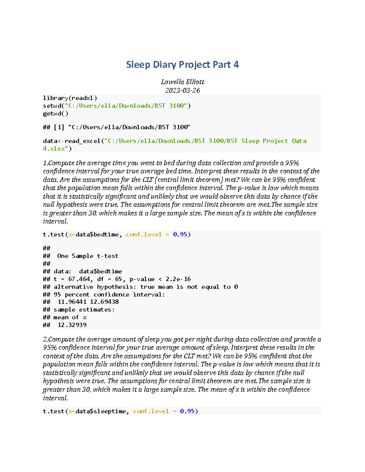 Sleep Diary Project Part 4 - Interpret these results in the context of ...