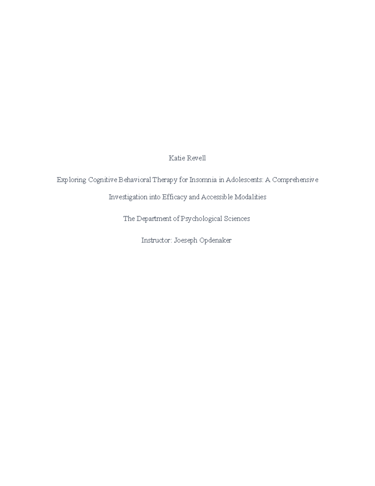 Exploring Cognitive Behavioral Therapy for Insomnia in Adolescents A ...