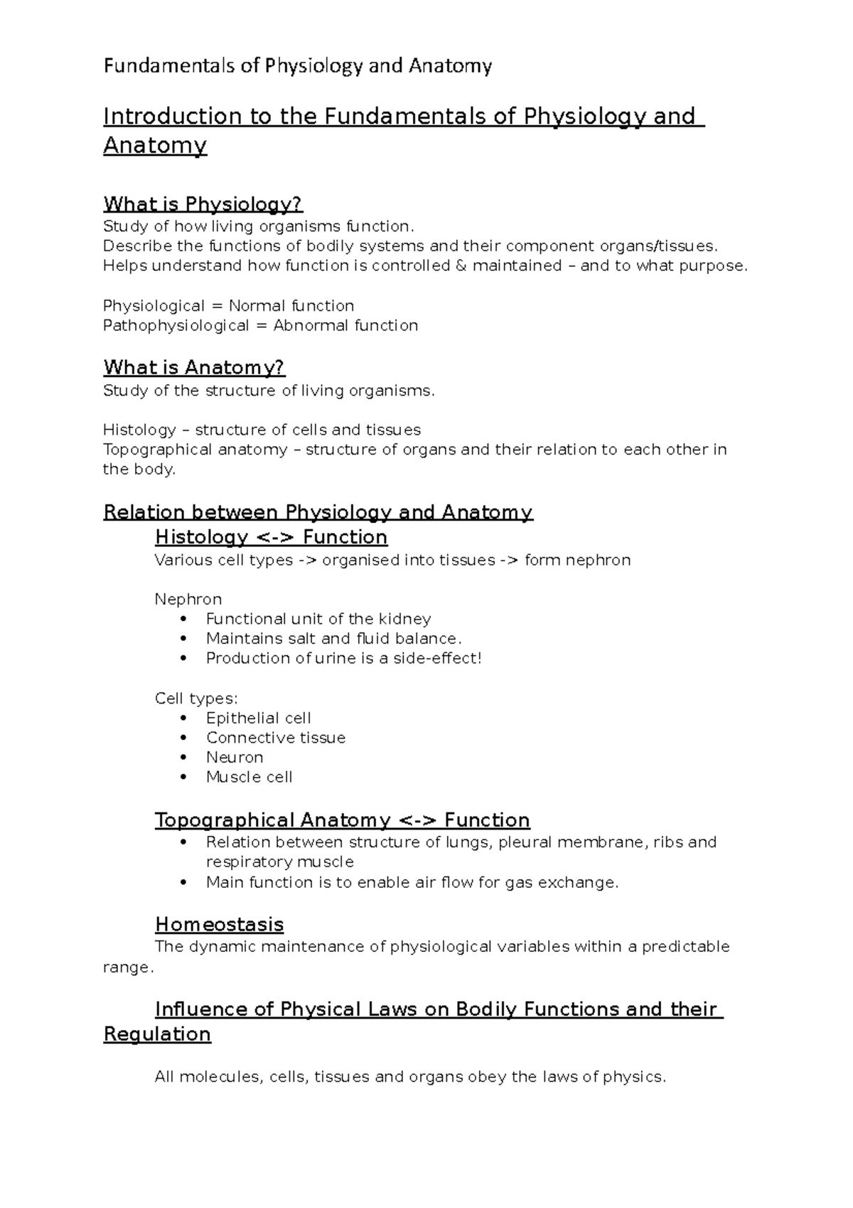 Introduction to the Fundamentals of Physiology and Anatomy ...