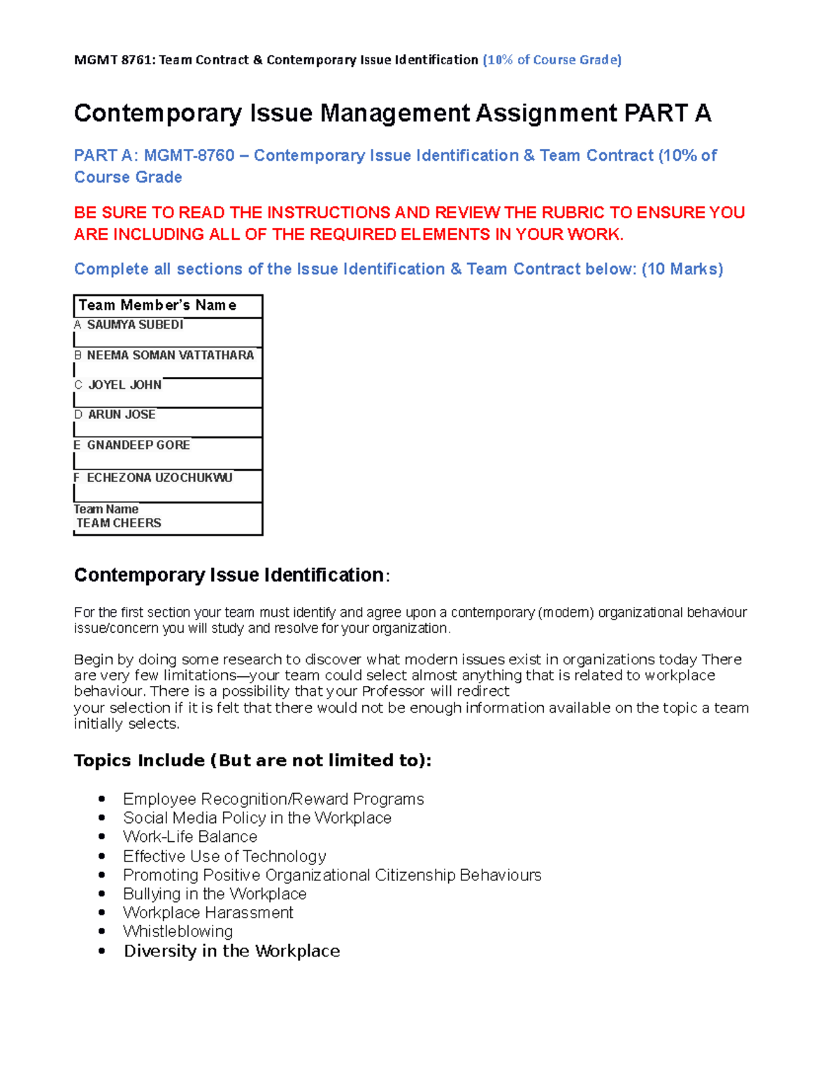 MGMT 8761 PART A Contemporary Issue Management Assignment F23 ... MGMT 8761 PART A Contemporary Issue Management Assignment F23 ...