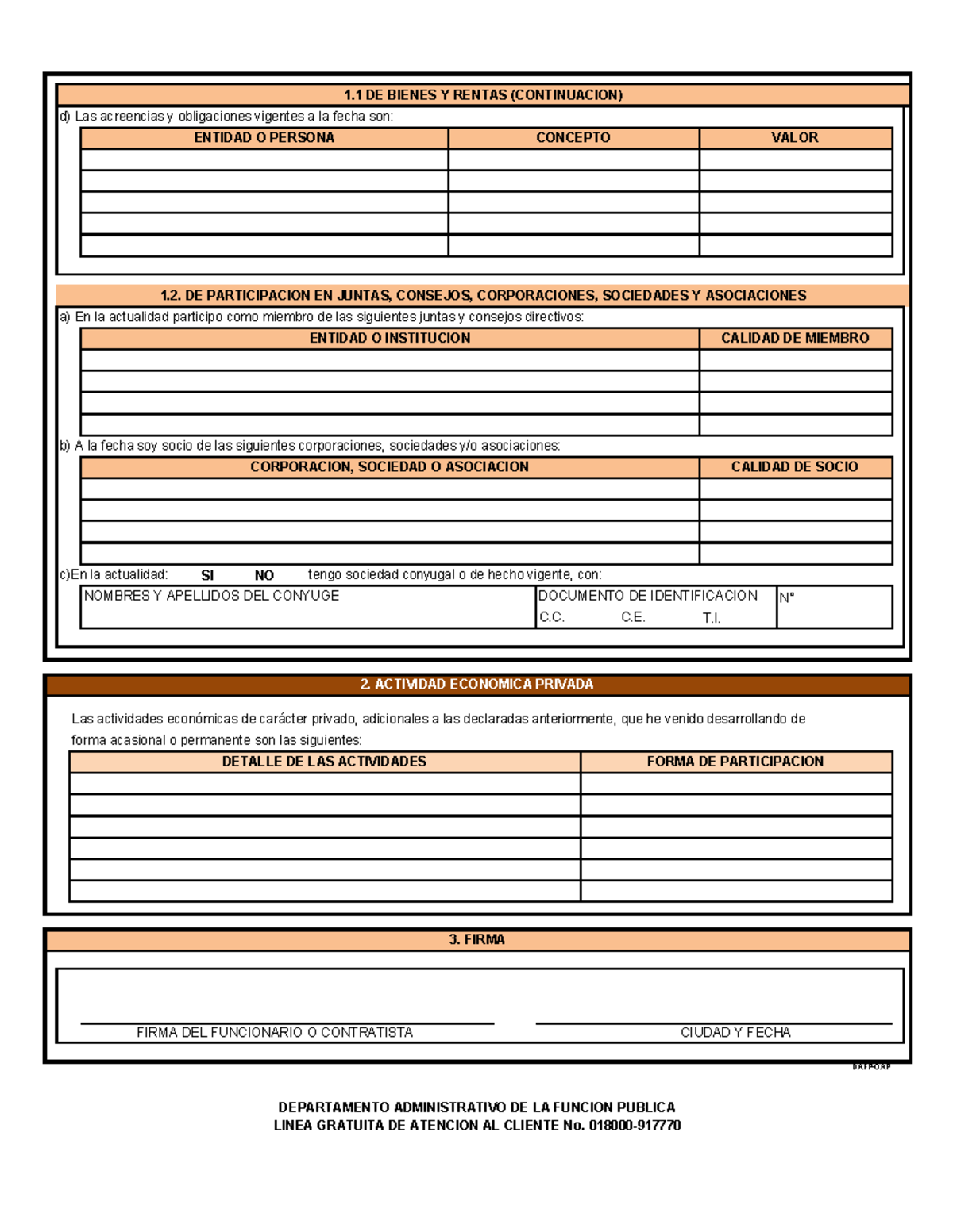 Formato Bienes y Rentas - SI NO N° T. DAFP-OAP 1 DE BIENES Y RENTAS ...