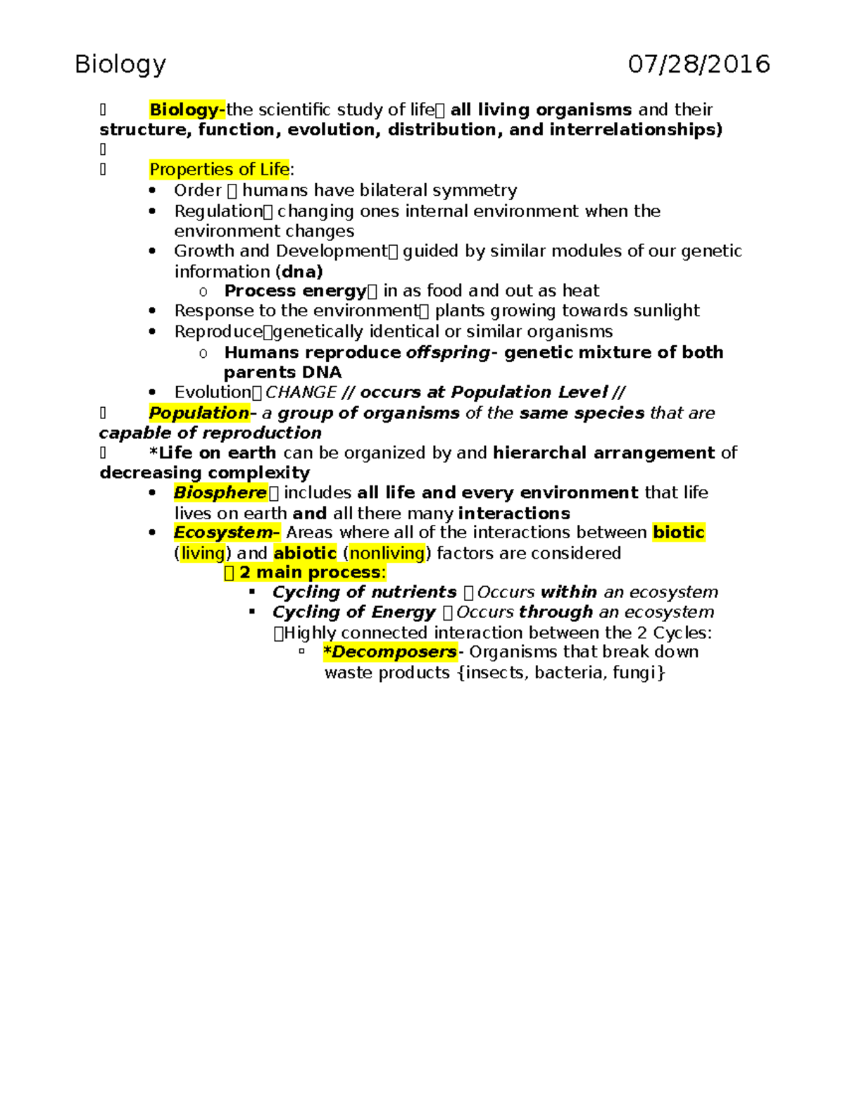 Introduction to biology - Biology 07/28/ Biology-the scientific study ...