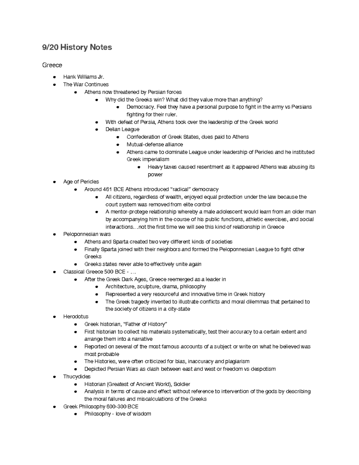 History Notes 9 20 - For Professor Harrington's class. - 9/20 History ...