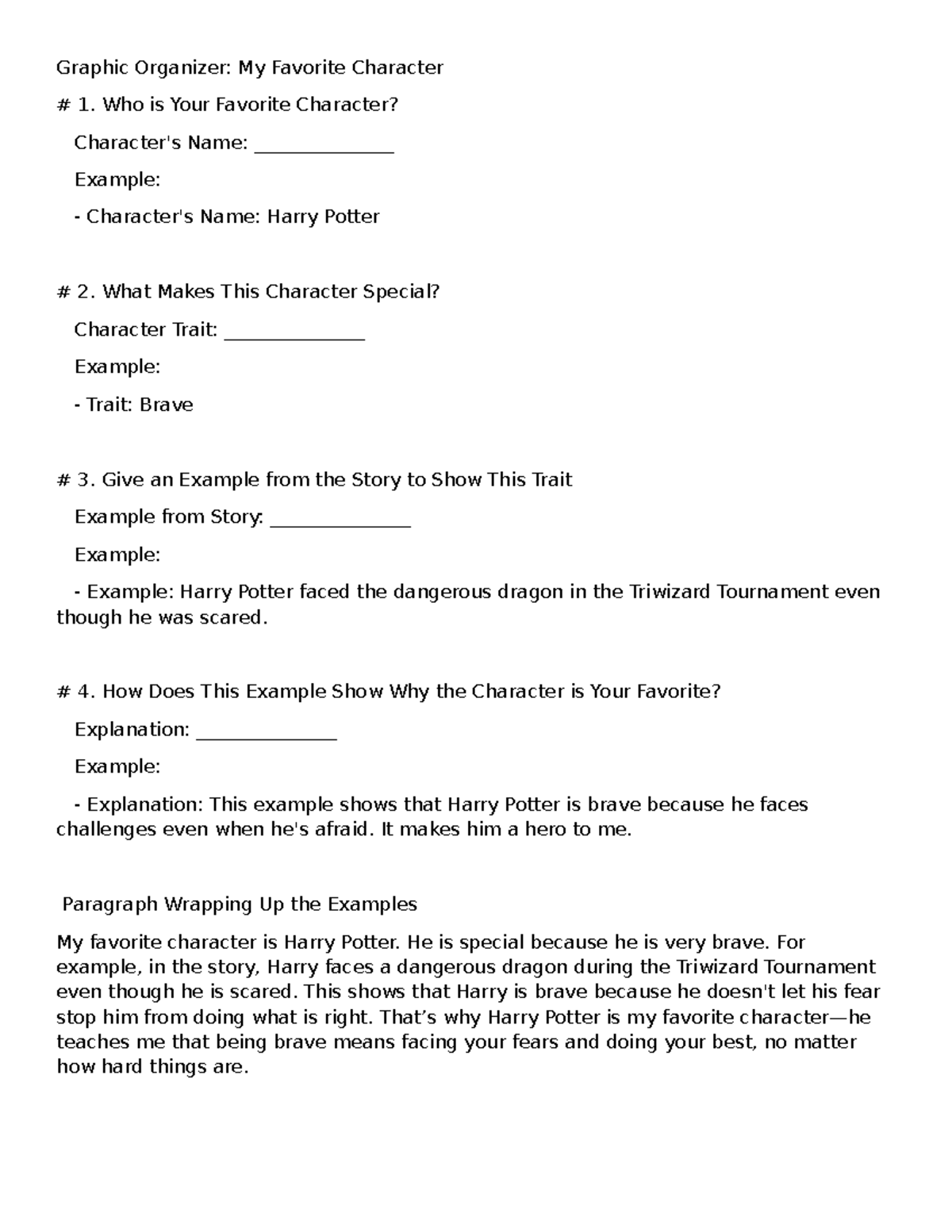 Graphic Organizer My Favorite Character - Who is Your Favorite ...