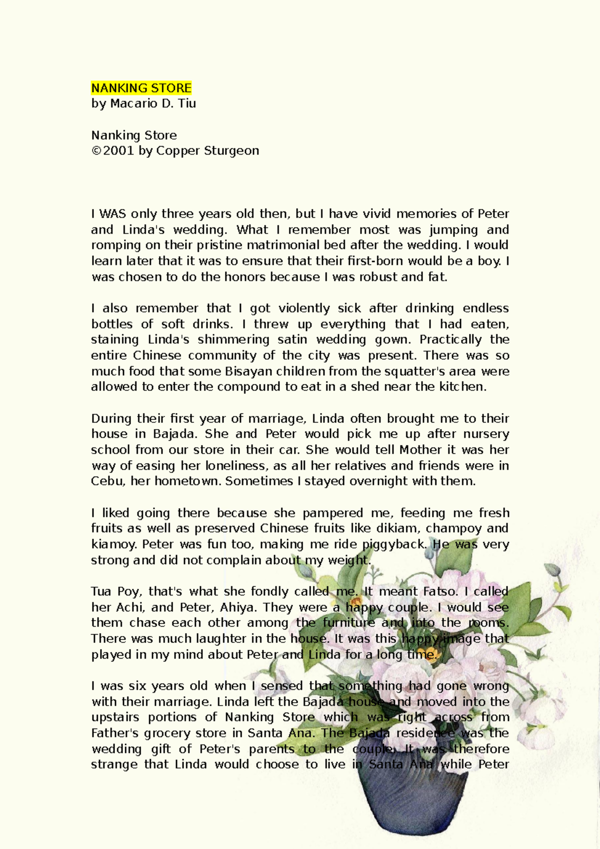 Nanking Store + Wedding dance - NANKING STORE by Macario D. Tiu Nanking ...