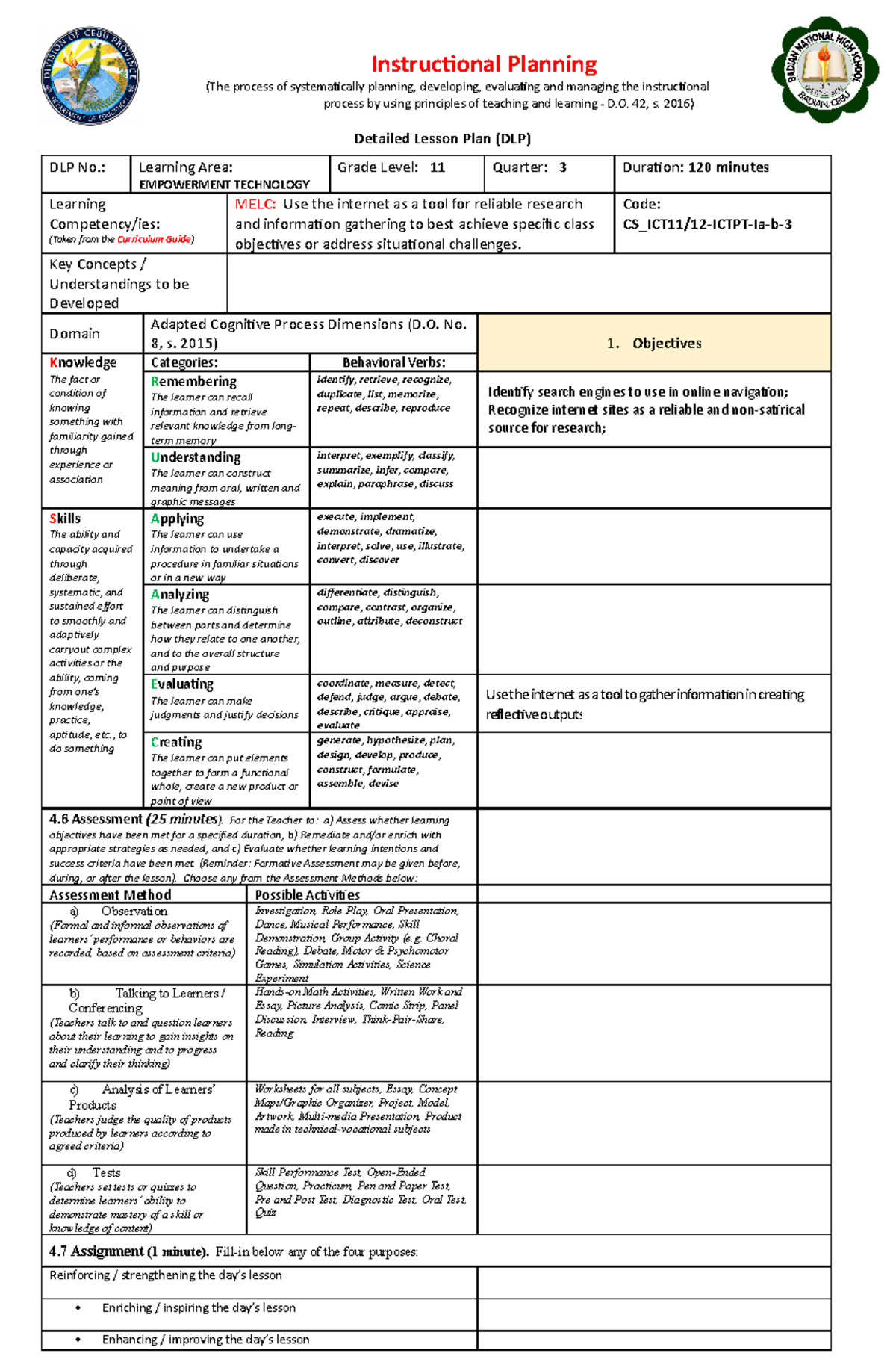 DLP Etech W3 - Instructional Planning (The process of systematically ...