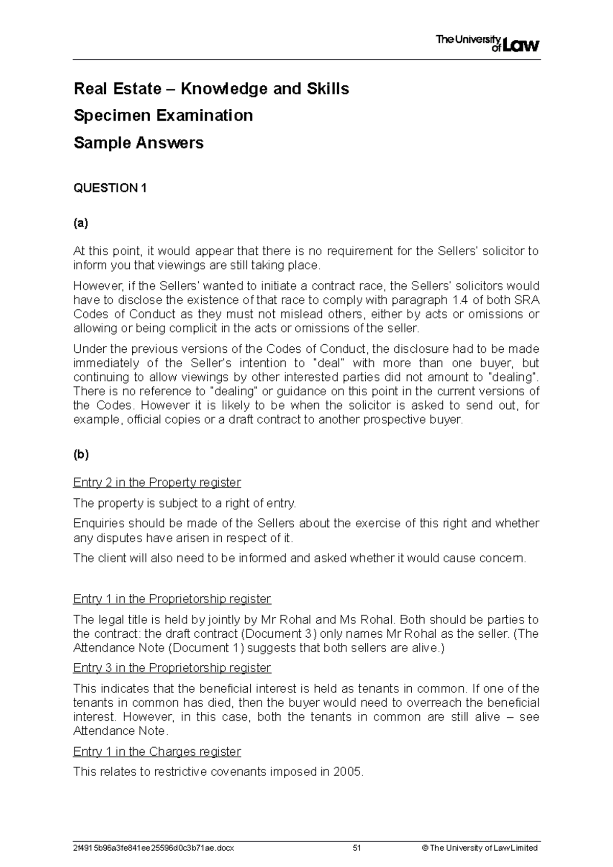 2122 re ce01 specimen assessment written sample answer t - Real Estate ...