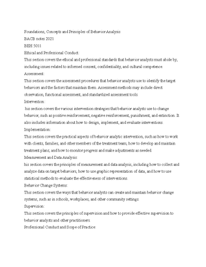 Notes - Foundations, Concepts and Principles of Behavior Analysis BACB ...
