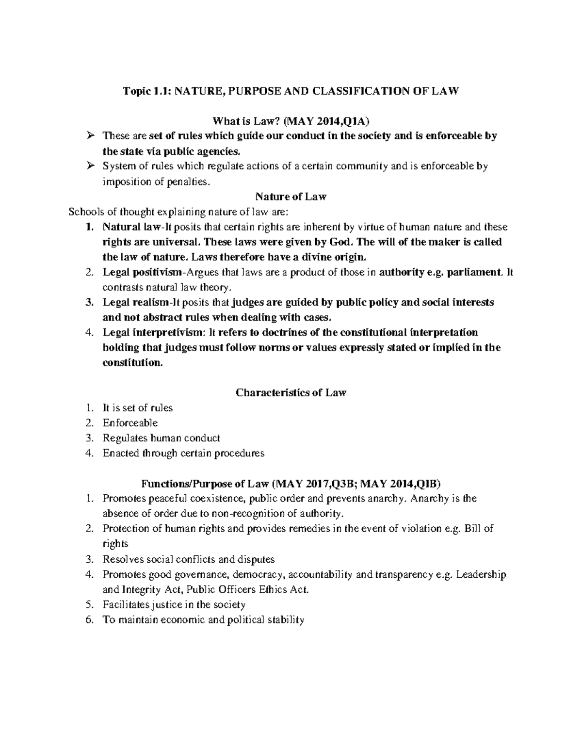 Introduction TO LAW AND Governance - Topic 1: NATURE, PURPOSE AND ...