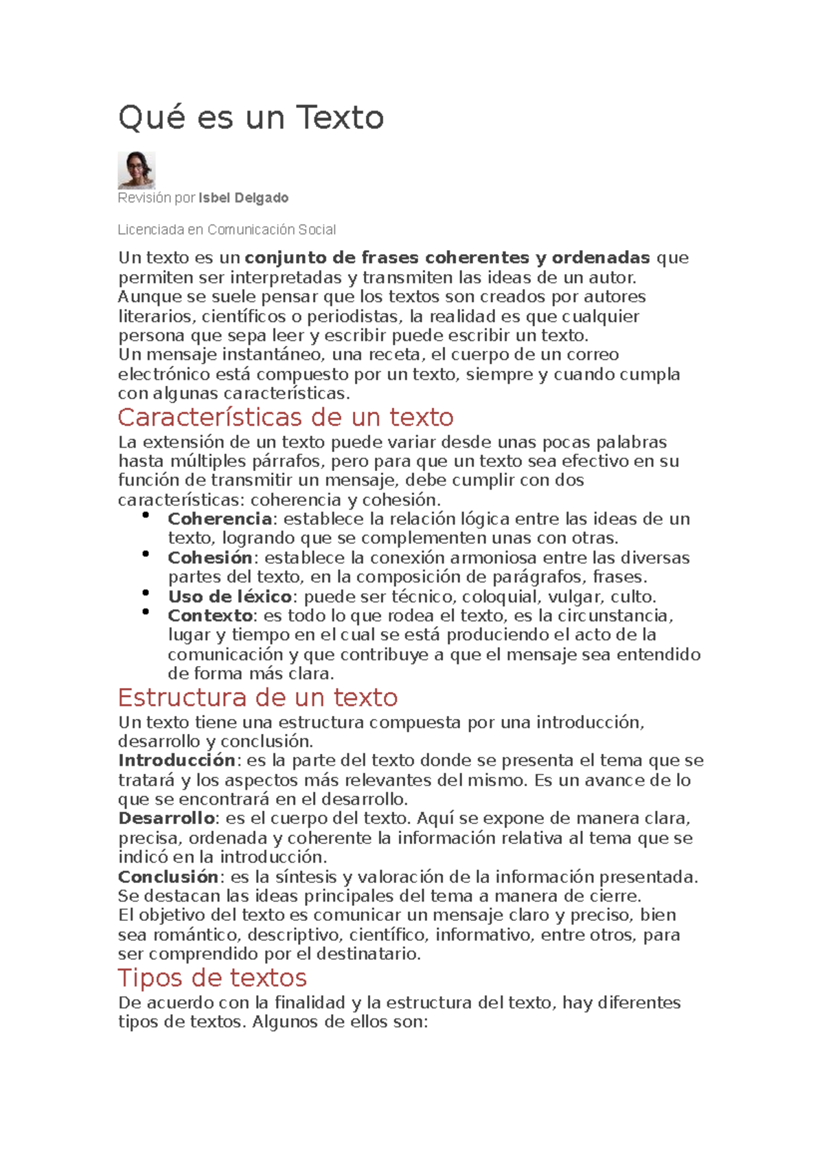 Qué es un Texto - Qué es un Texto Revisión por Isbel Delgado Licenciada ...