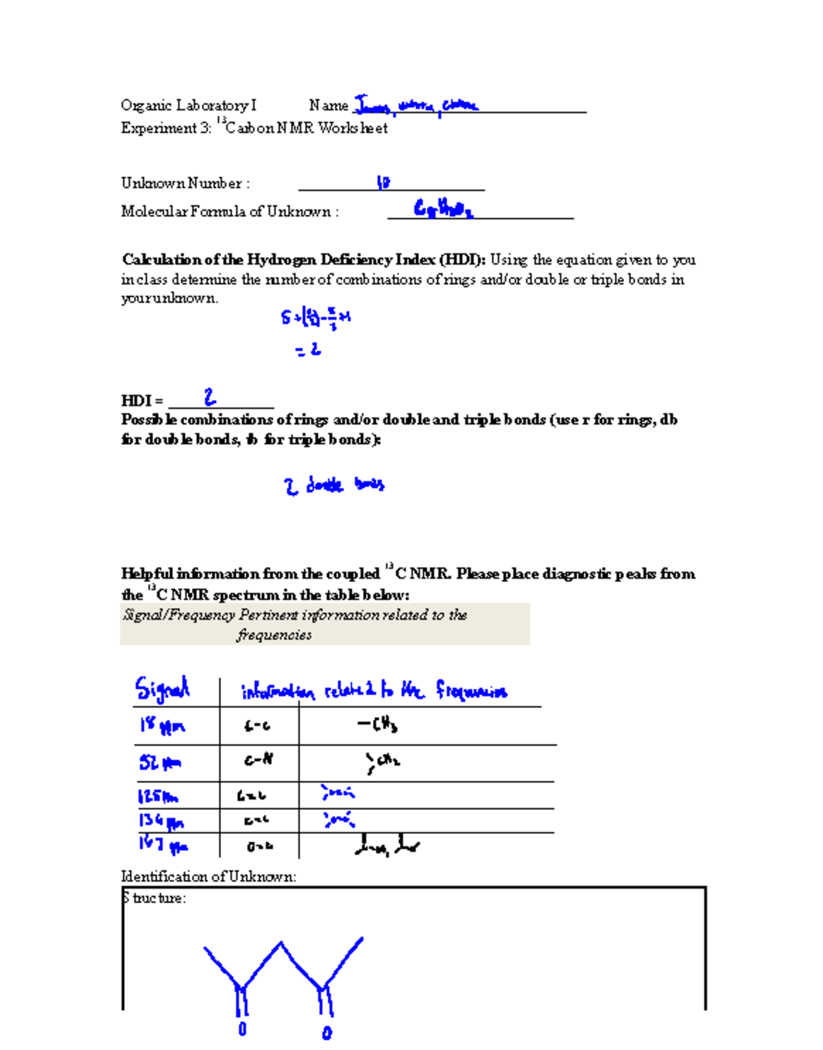 Organic Chemistry 1 Lab - CNMR 2017 - Organic Laboratory I Name