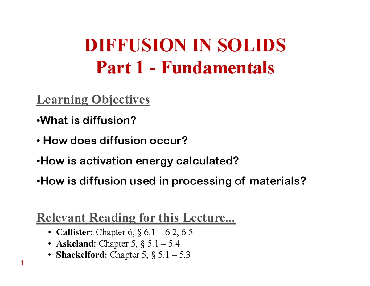 09 MTE271 Diffusion Fundamentals S2018 - Learning Objectives What is ...
