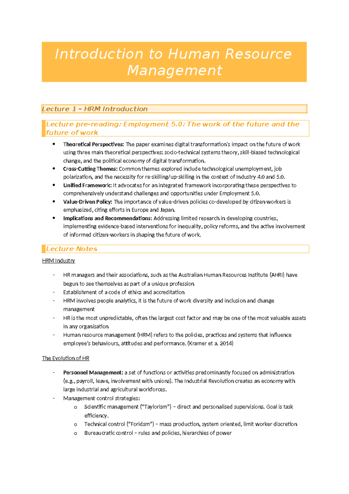 Introduction to HRM - Introduction to Human Resource Management Lecture ...