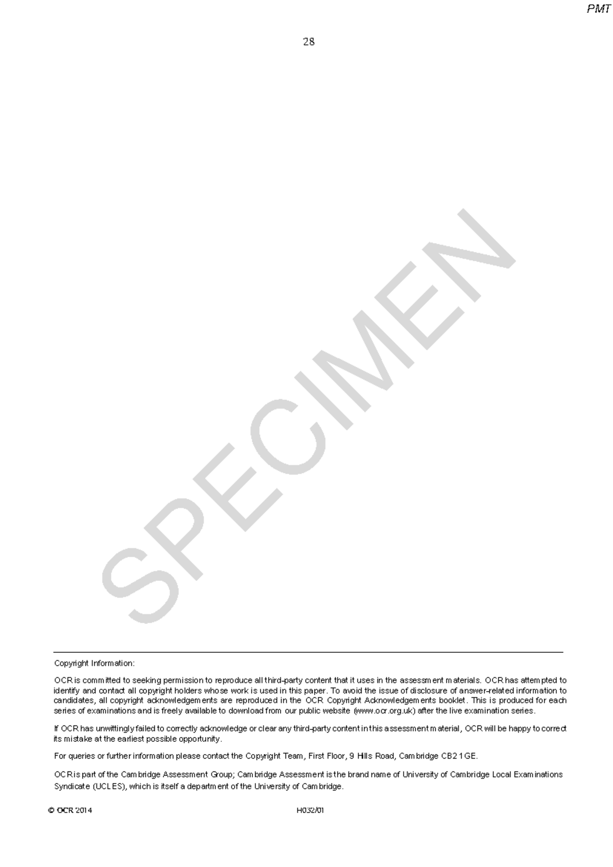 Specimen MS - Paper 1 OCR (A) Chemistry AS-Level - 28 © OCR 2014 H032 ...