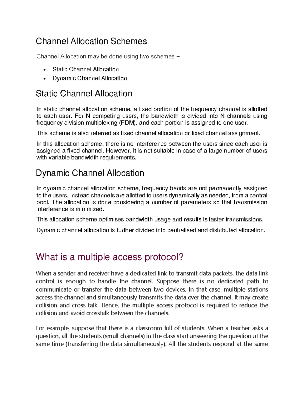 Channel Allocation Schemes - Channel Allocation Schemes Channel Allocation may be done using two ...
