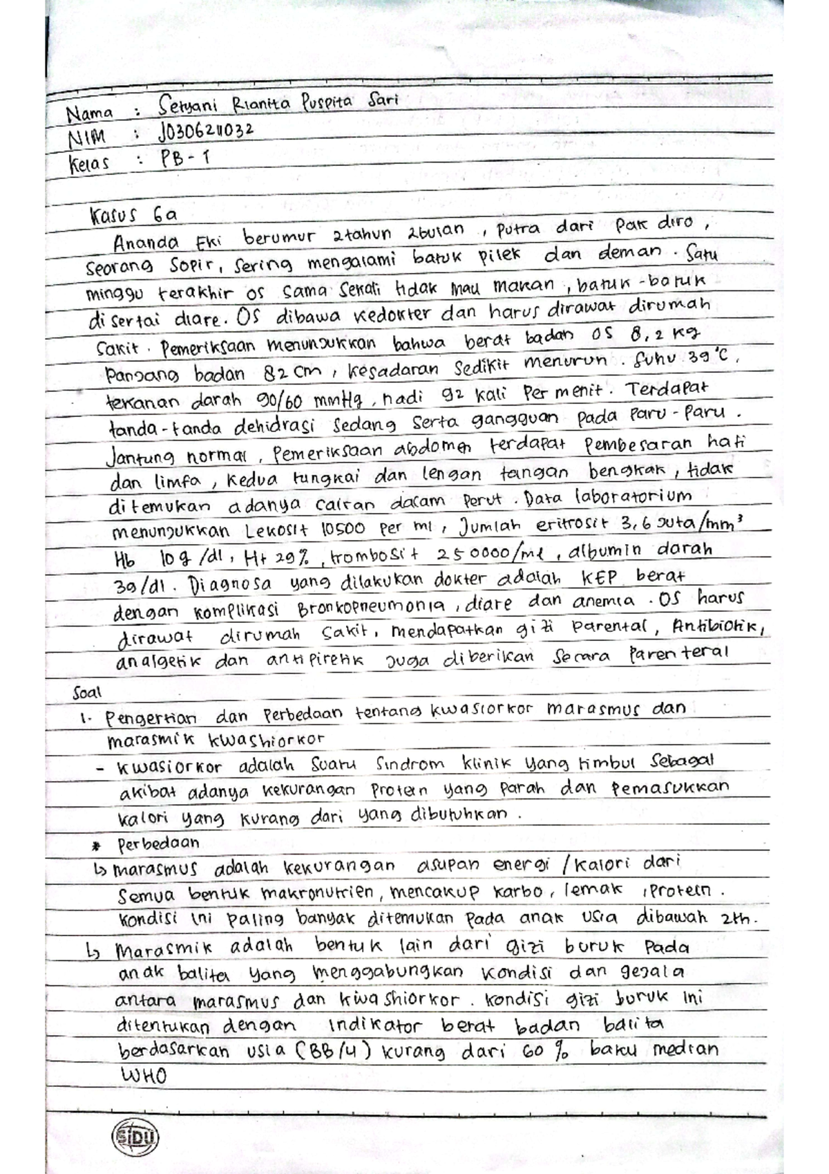Anemia lecture notes and assignments at Marasmik Kwashiorkor - Gizi dan ...