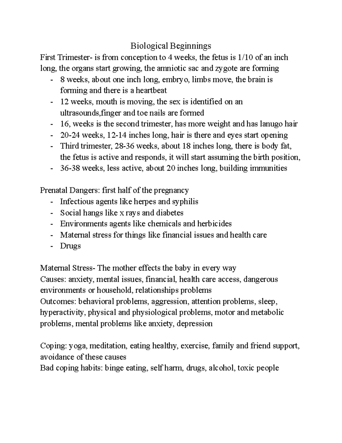 Developmental Psychology Notes - Biological Beginnings First Trimester ...