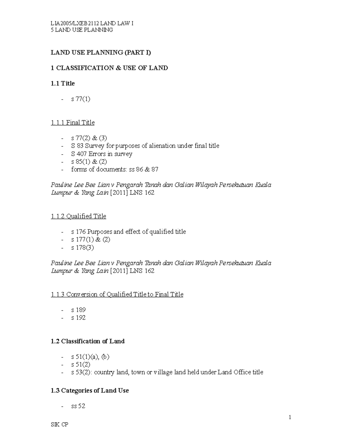 5 Land Use and Planning - based on Dr Sik's outline - LIA2005/LXEB2112 ...