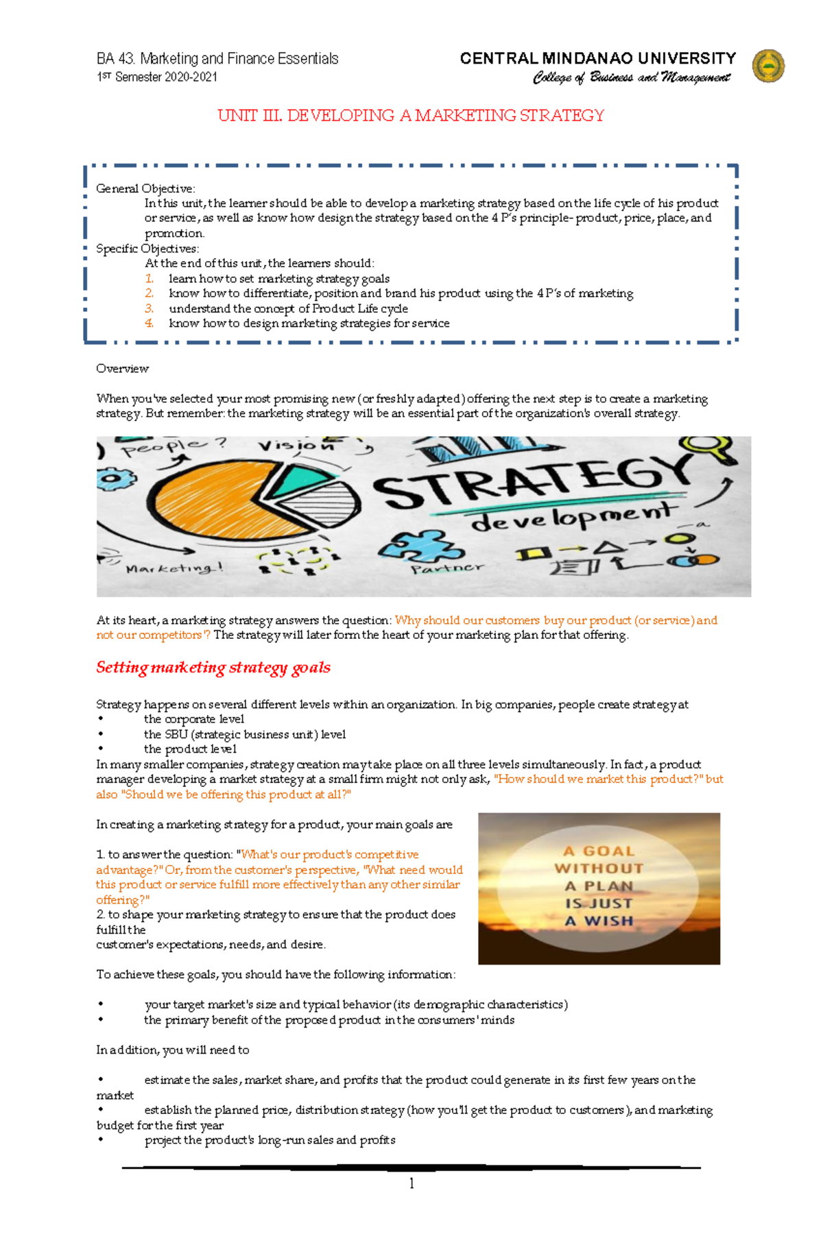 UNIT 3 Developing A Marketing Strategy - 1 ST Semester 2020-2021 ...