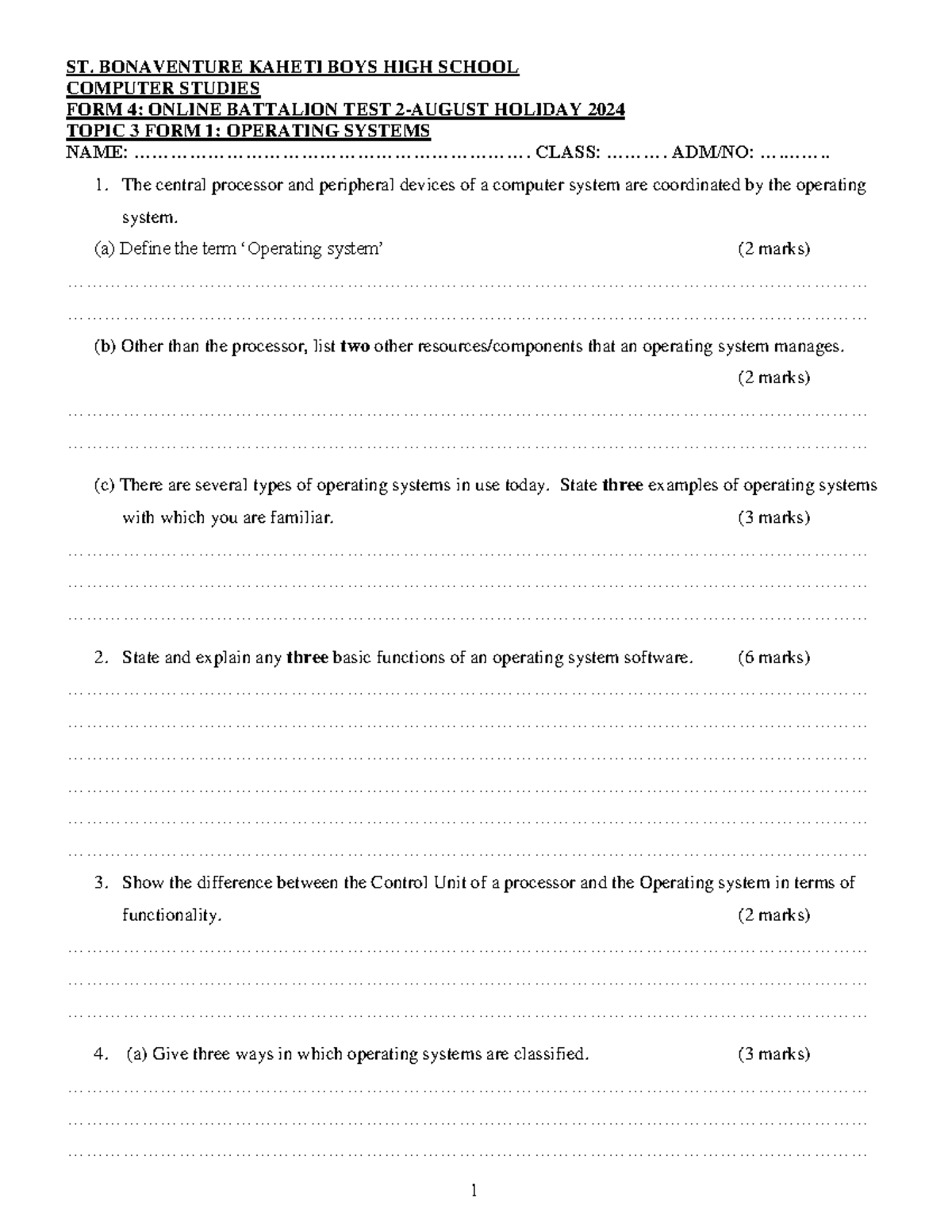 Computer Studies-FORM 4- Online Battalion 2 - ST. BONAVENTURE KAHETI ...