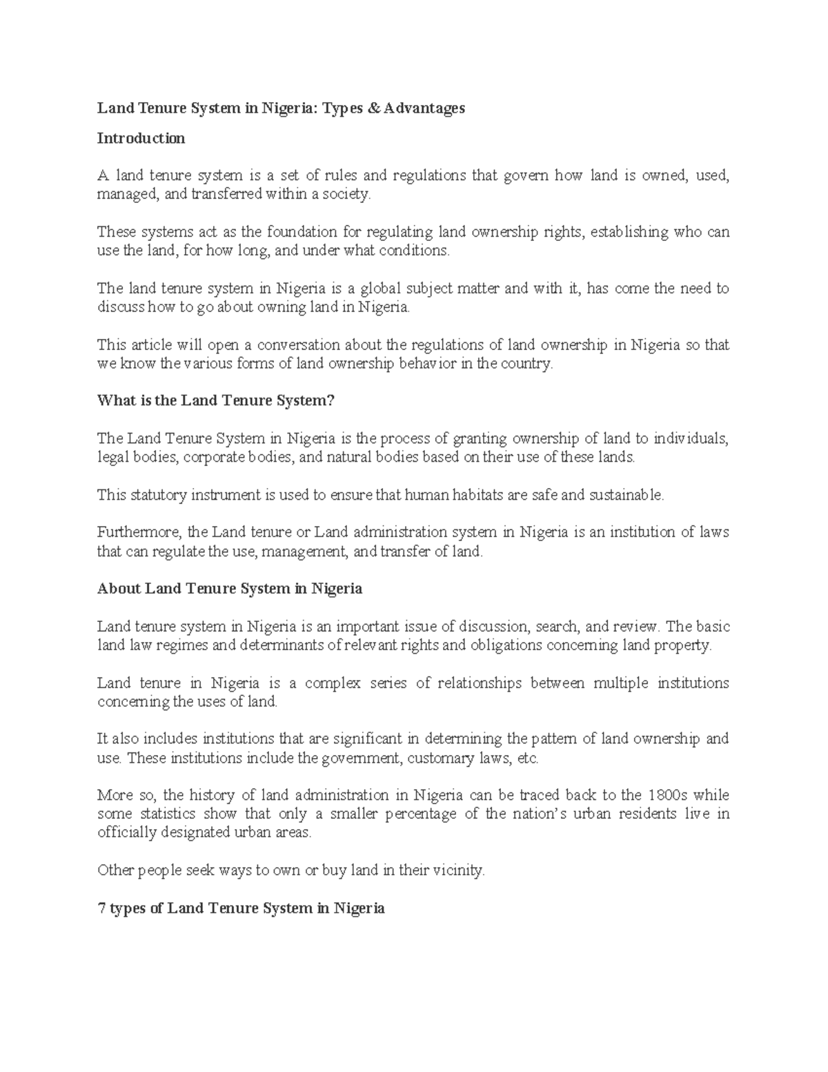 Land Tenure System in Nigeria - These systems act as the foundation for ...