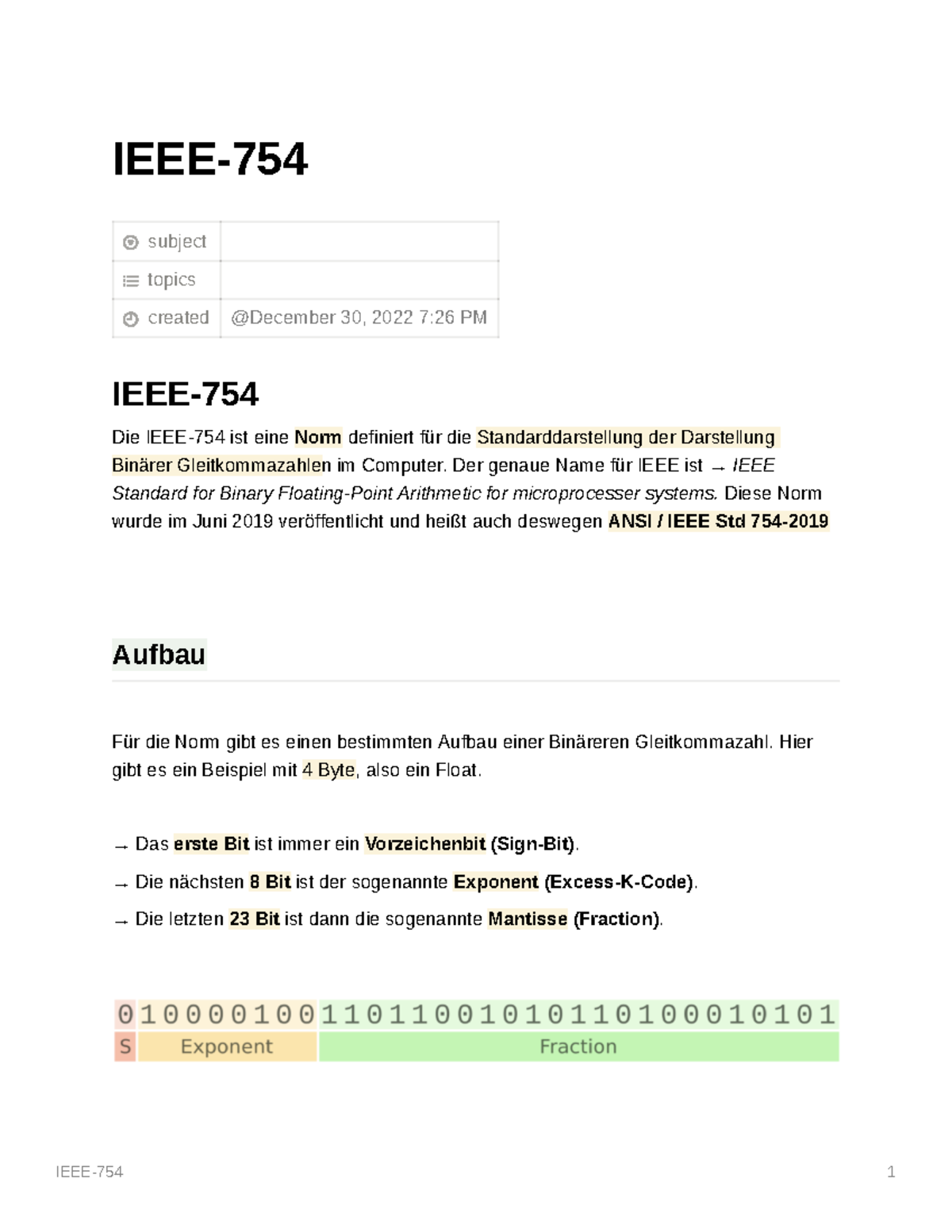 IEEE-754 - Wintersemester Ubiquitous Computing Vorlesung Zusammenfassung zur Rechnung im - IEEE ...