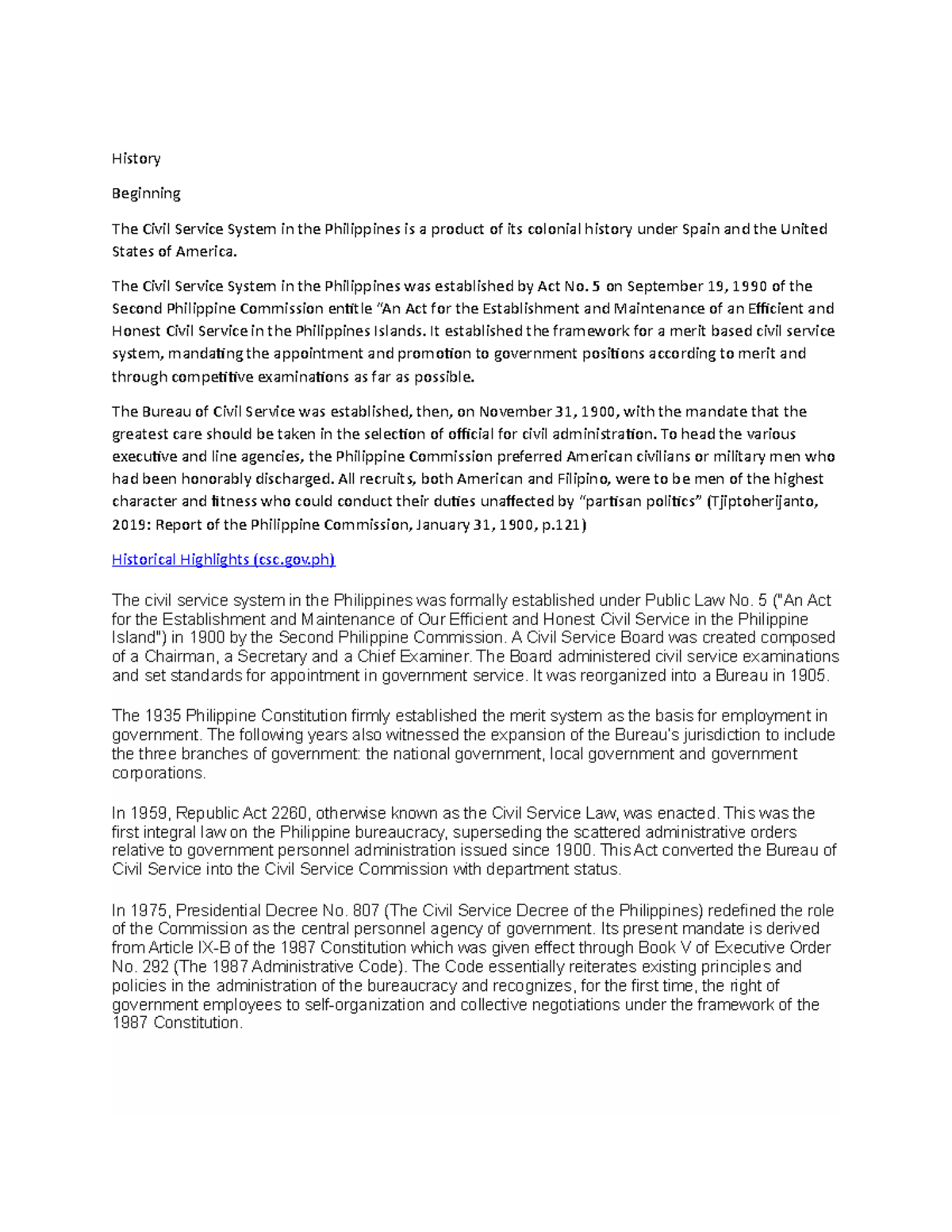 PA2 report 1900 + CSC brief History + public ad and civil service ...