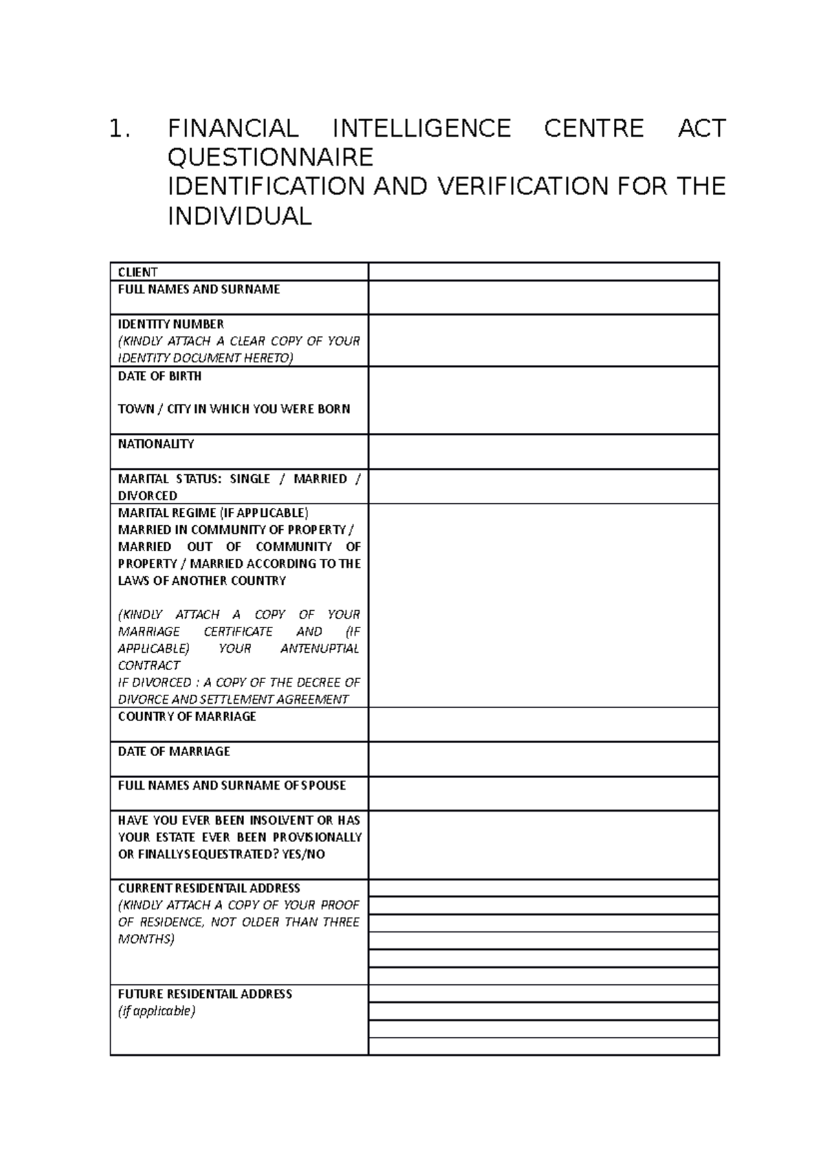 Individual Questionnaire (002) - 1. FINANCIAL INTELLIGENCE CENTRE ACT ...