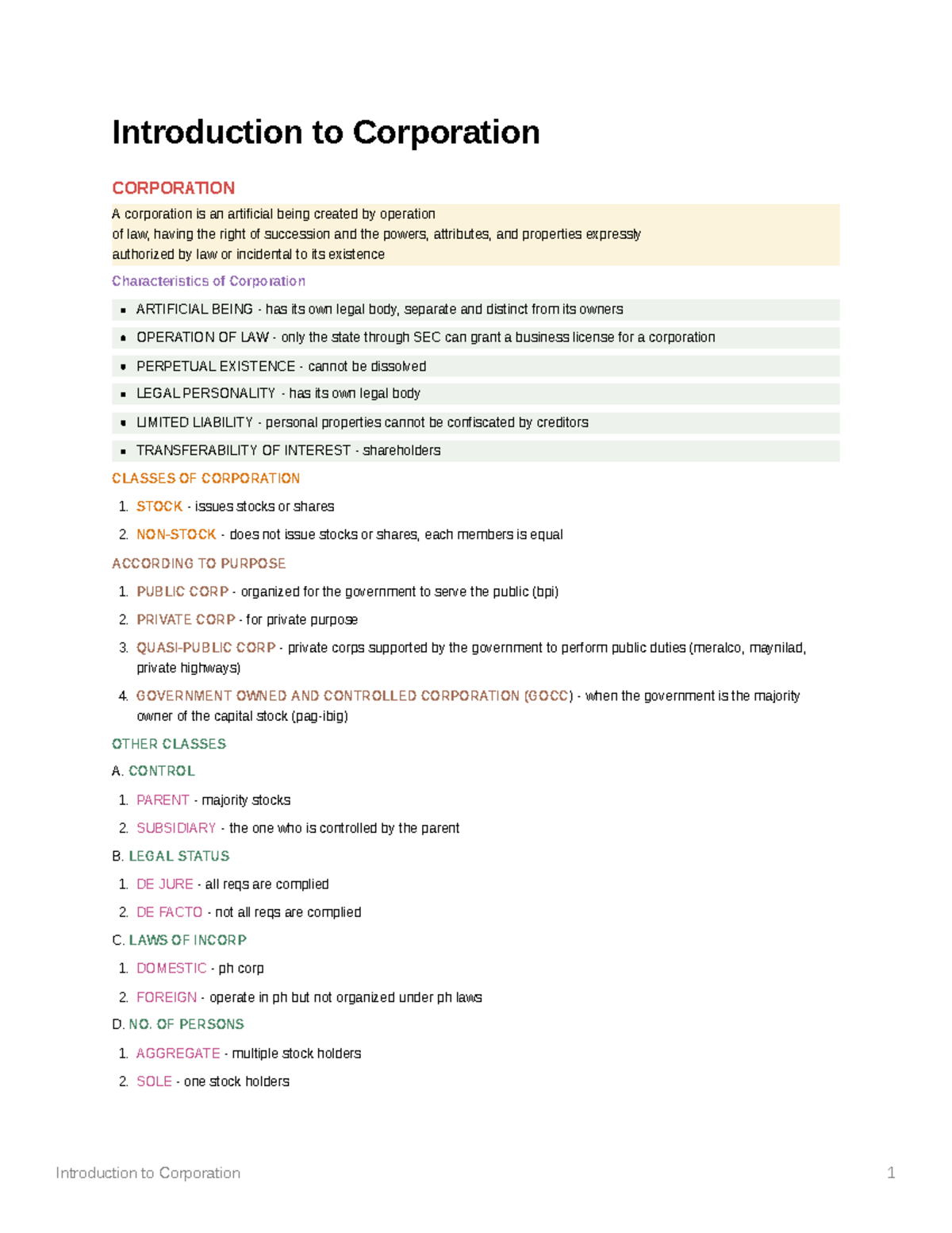 Introduction to Corporation - Introduction to Corporation CORPORATION A ...