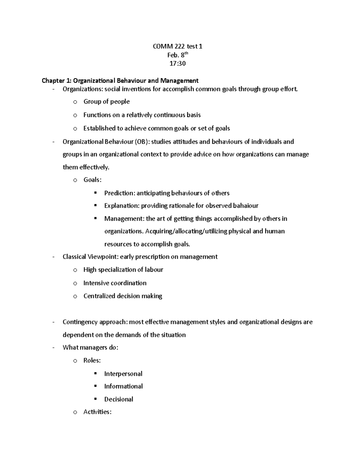 COMM 222 test 1 - test 1 prep notes - COMM 222 test 1 Feb. 8th 17 ...