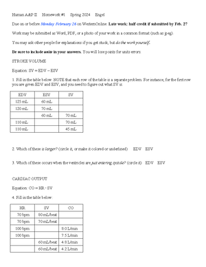 Homework #3 2024 - Human A&P II Homework #3 Spring 2024 Engel Due on or before Thursday May 2 on ...