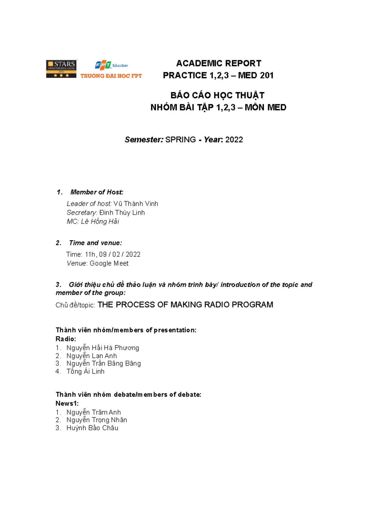Academic Report - adasdasa - ACADEMIC REPORT PRACTICE 1,2,3 – MED 201 ...
