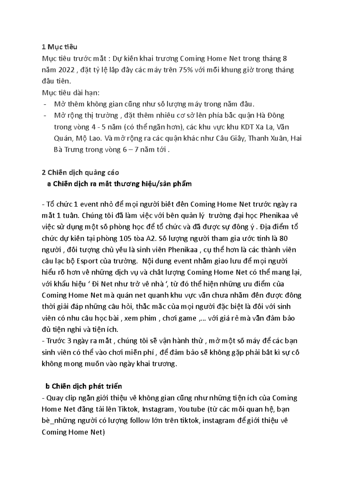 Marketing quán nét - hyhyh - 1 Mc têuụ M c têu tr c mắắt : D kiêắn khai ...