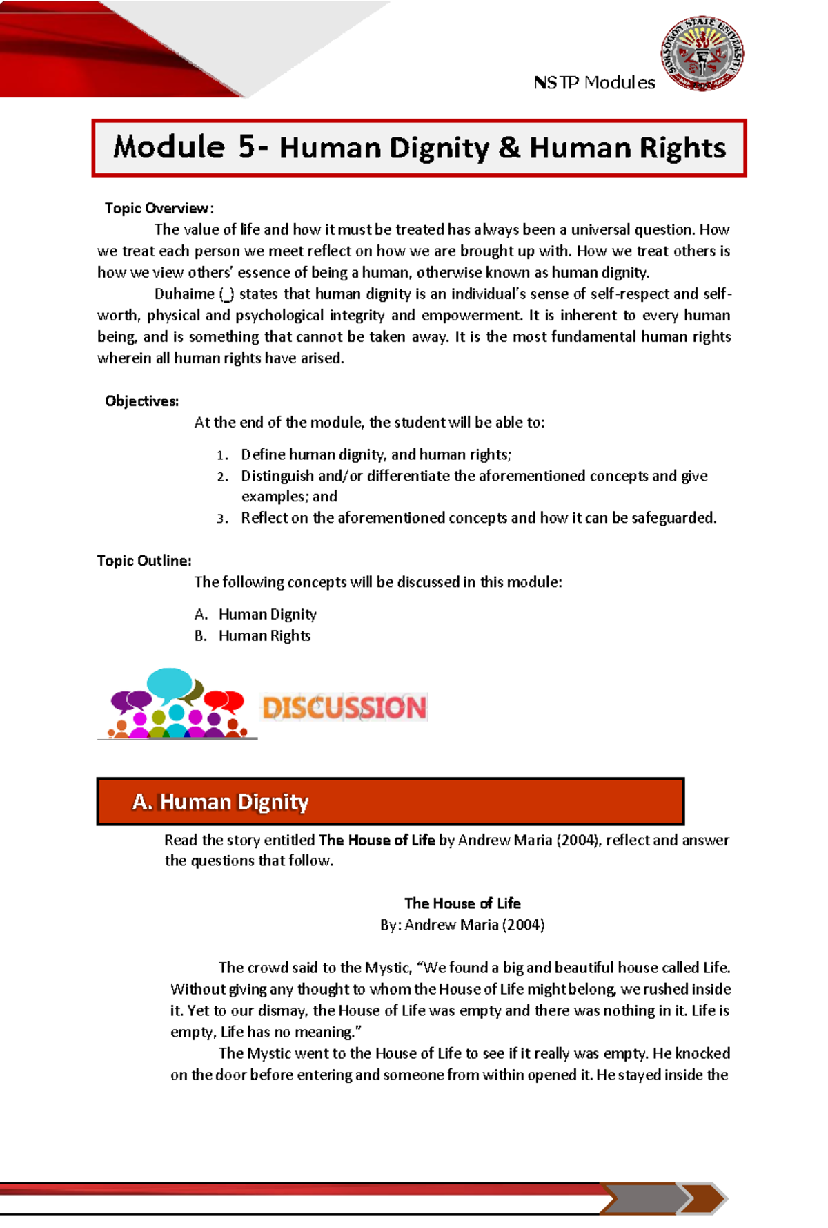 Module-5-Human Dignity - A. Human Dignity Topic Overview: The value of ...