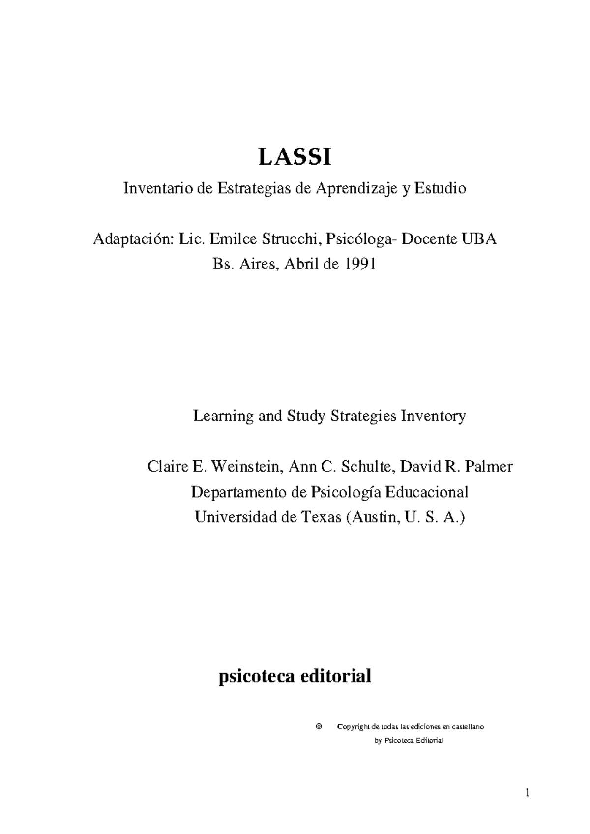 TEST DE PMA ESCOLAR - LASSI Inventario de Estrategias de Aprendizaje y ...