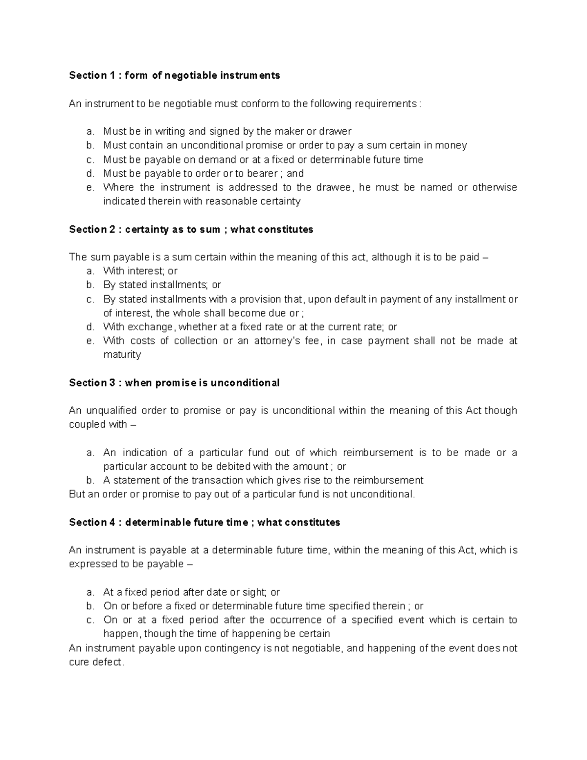 Negotiable instruments - Section 1 : form of negotiable instruments An ...