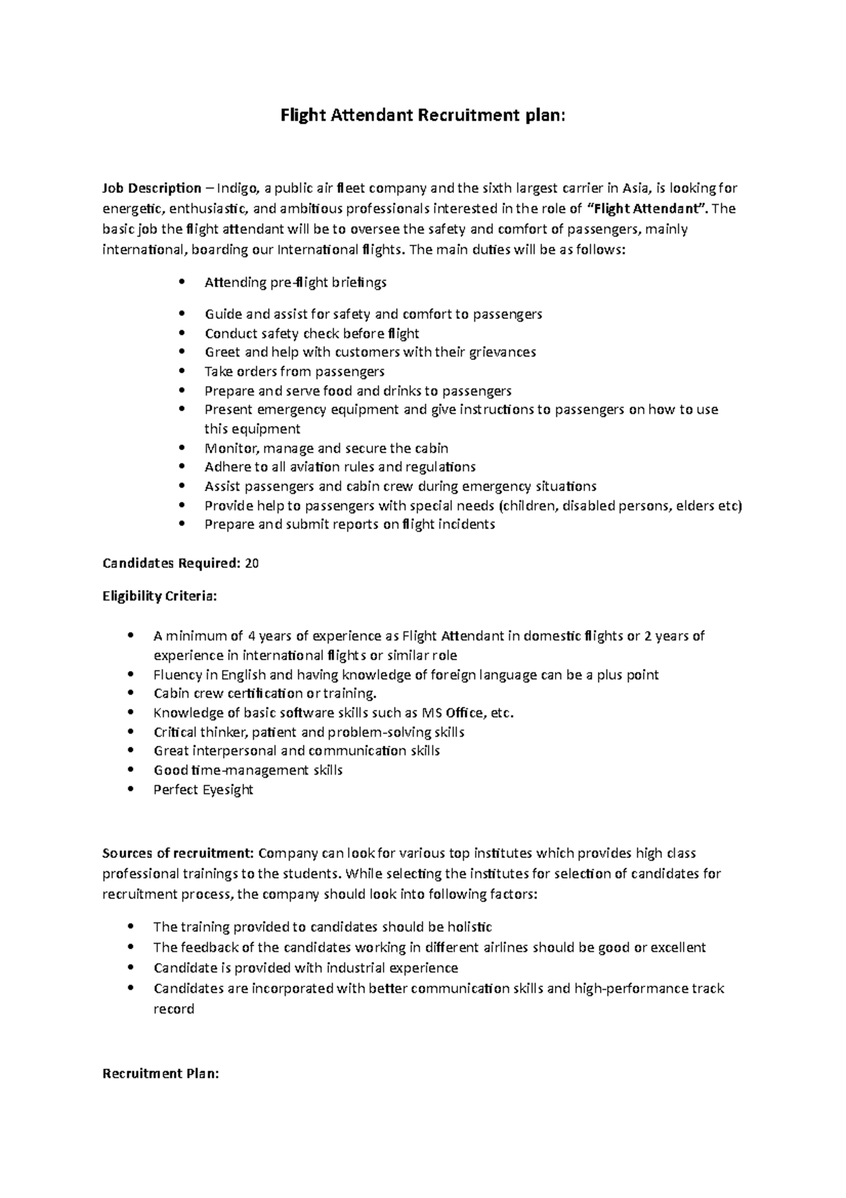 Flight Attendant Recruitment plan - The basic job the flight attendant ...