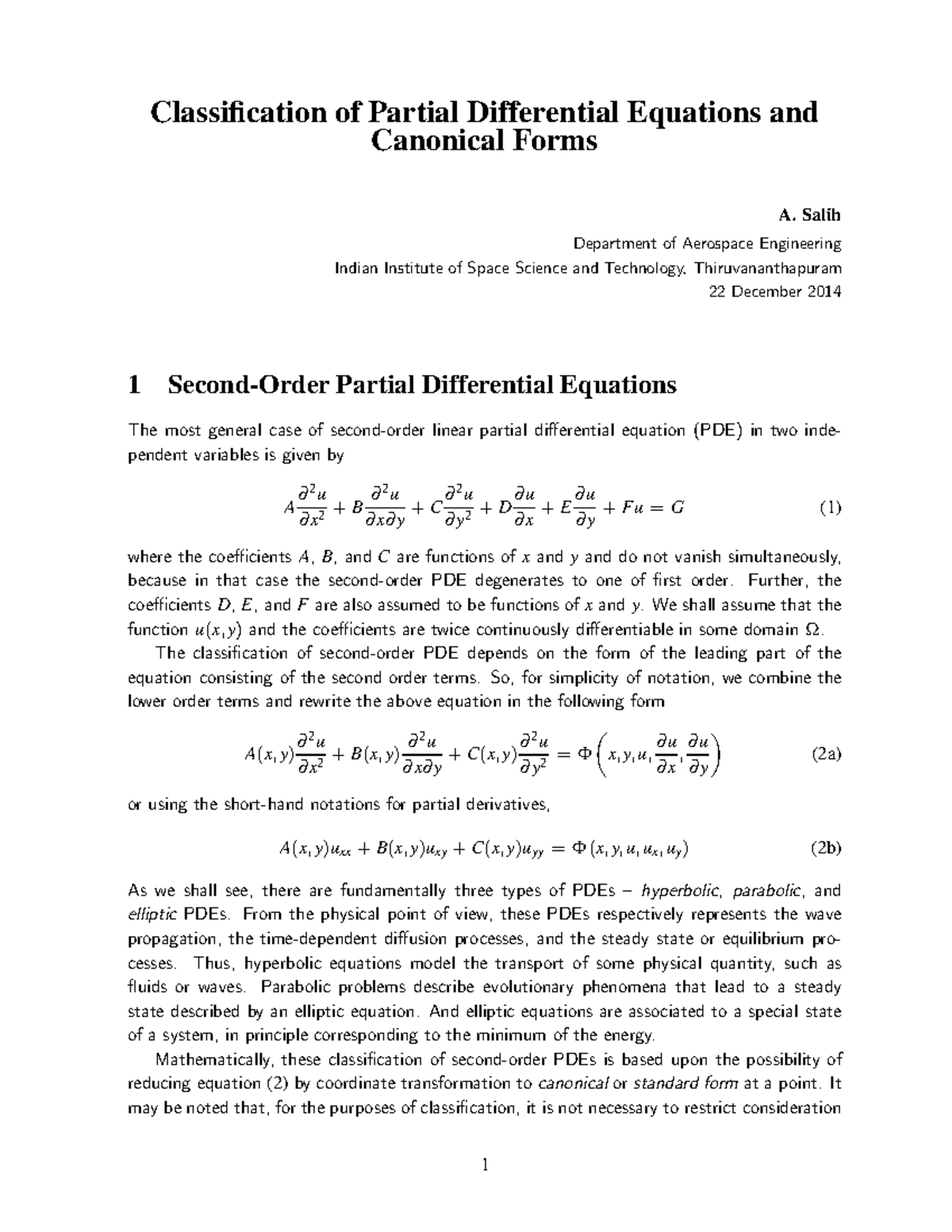 Canonical form - Classification of Partial Differential Equations and Canonical Forms A. Salih ...