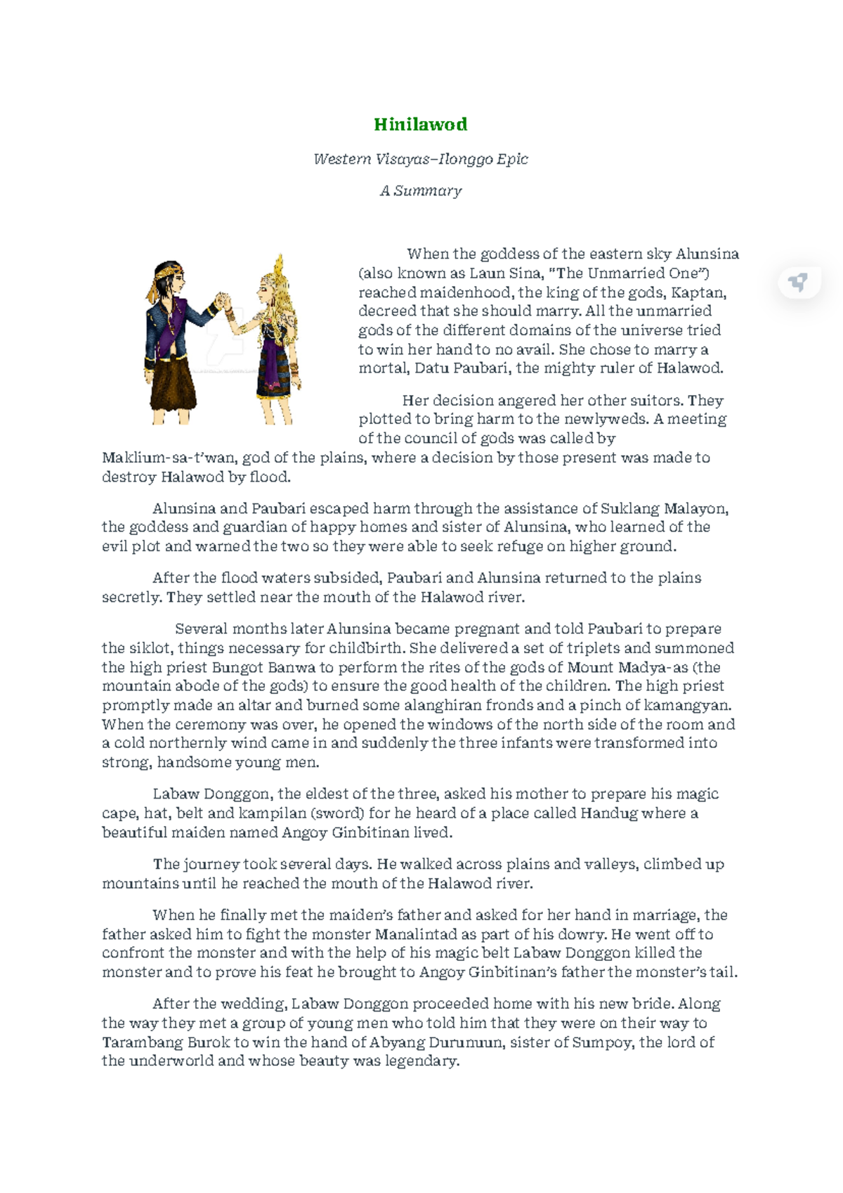 Hinilawod - reading material - Hinilawod Western Visayas–Ilonggo Epic A ...