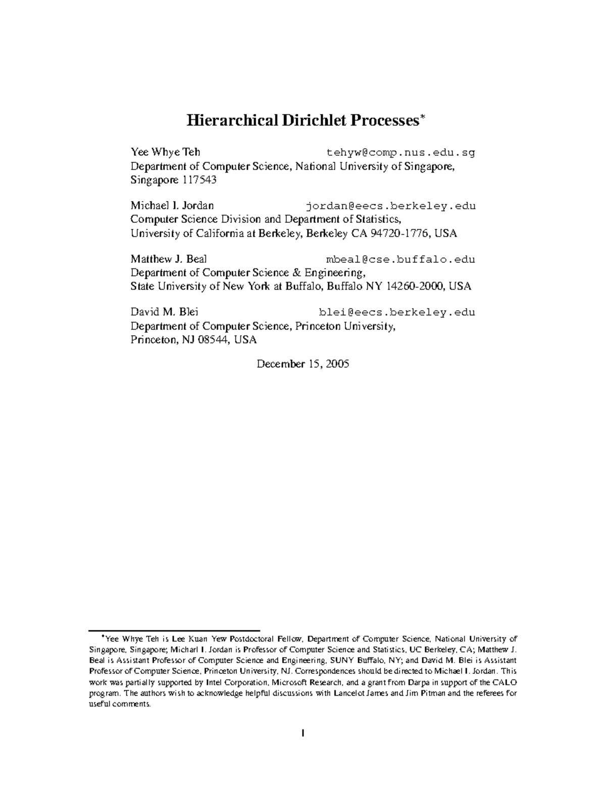 Hierarchical dirichlet process - Hierarchical Dirichlet Processes∗ Yee ...