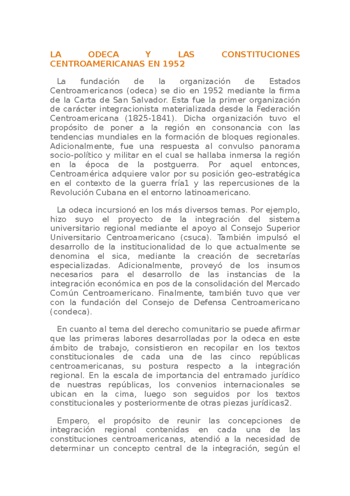 LA Odeca Y LAS Constituciones Centroamericanas EN 1952 - LA ODECA Y LAS ...