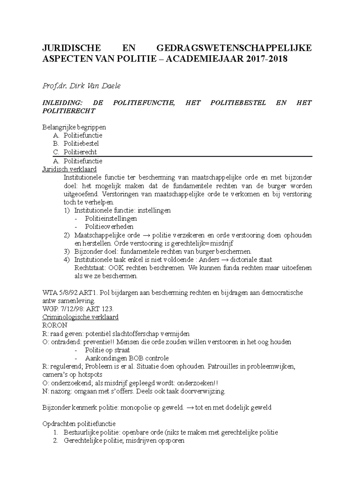 Juridische en gedragswetenschappelijke aspecten van politie samenv ...