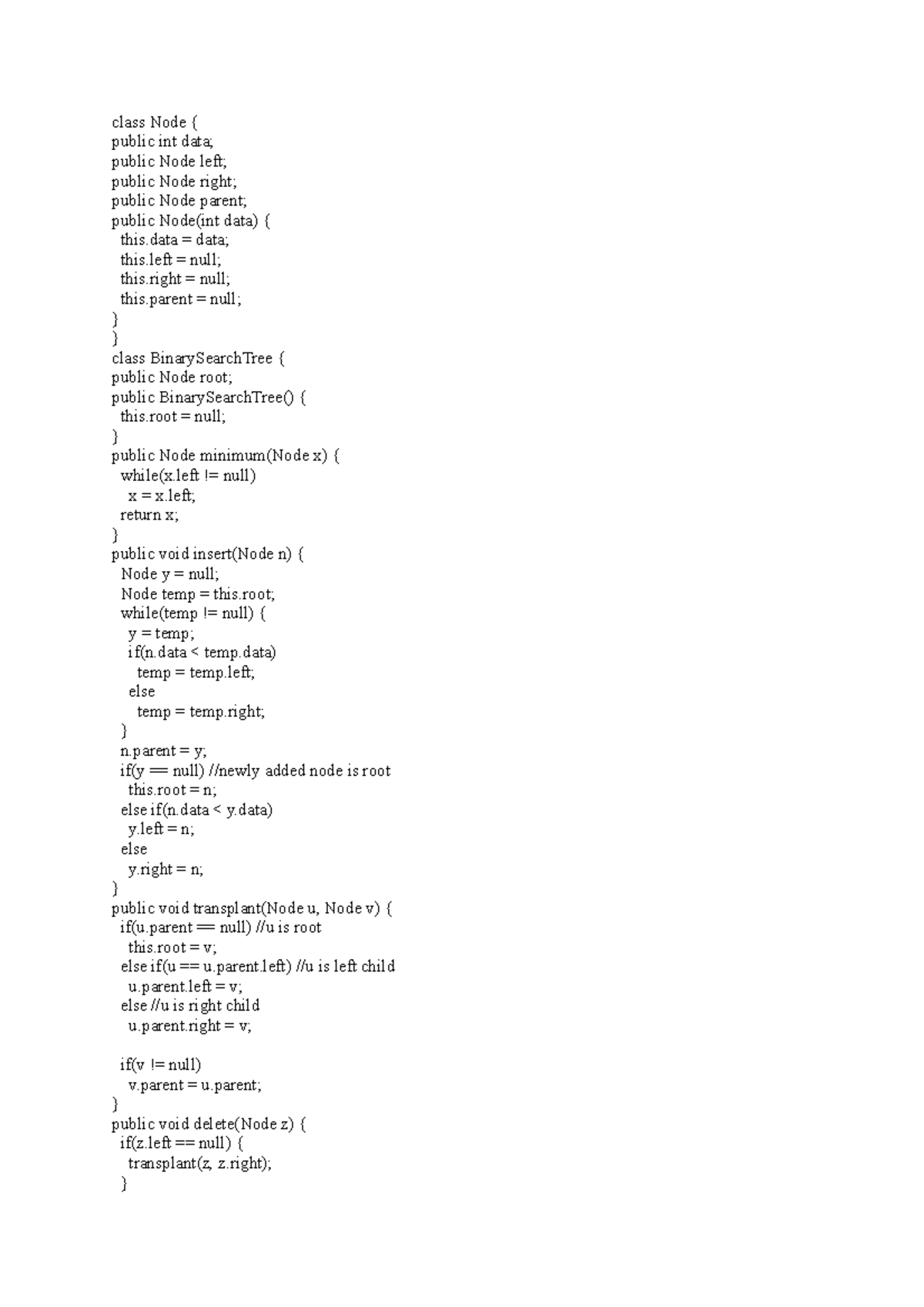 B trees insertion and deletion program - class Node { public int data; public Node left; public ...