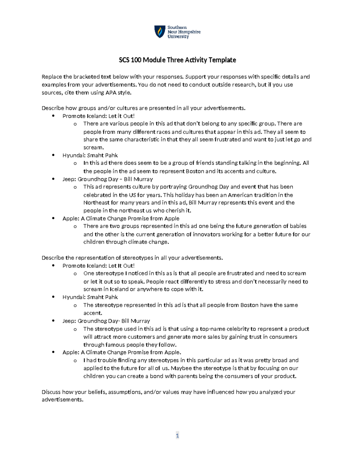 SCS 100 Module 3 Advertising Analysis Activity - SCS 100 Module Three ...